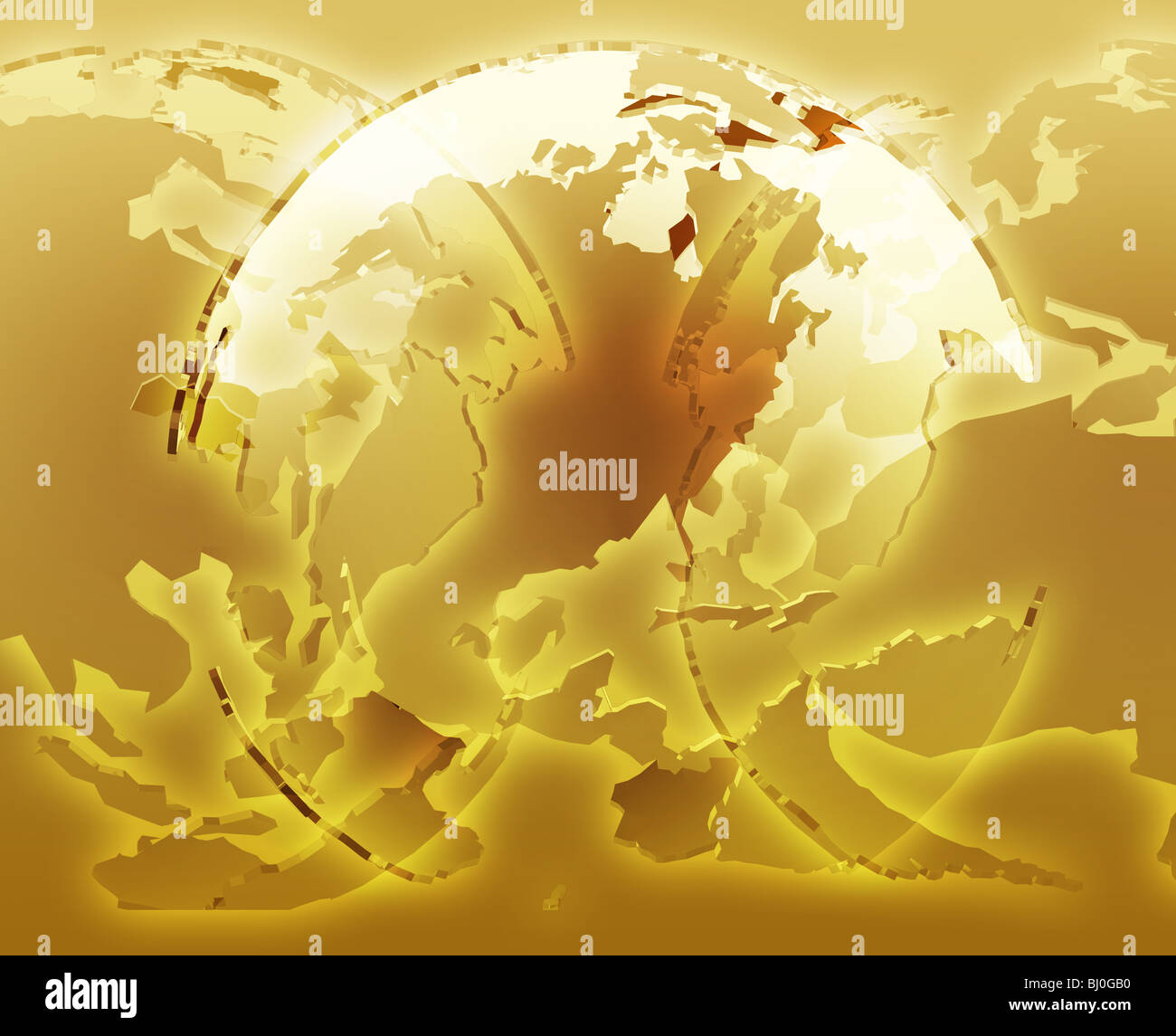 Glowing translucent world map globes, Americas, Asia, Europe, Africa ...