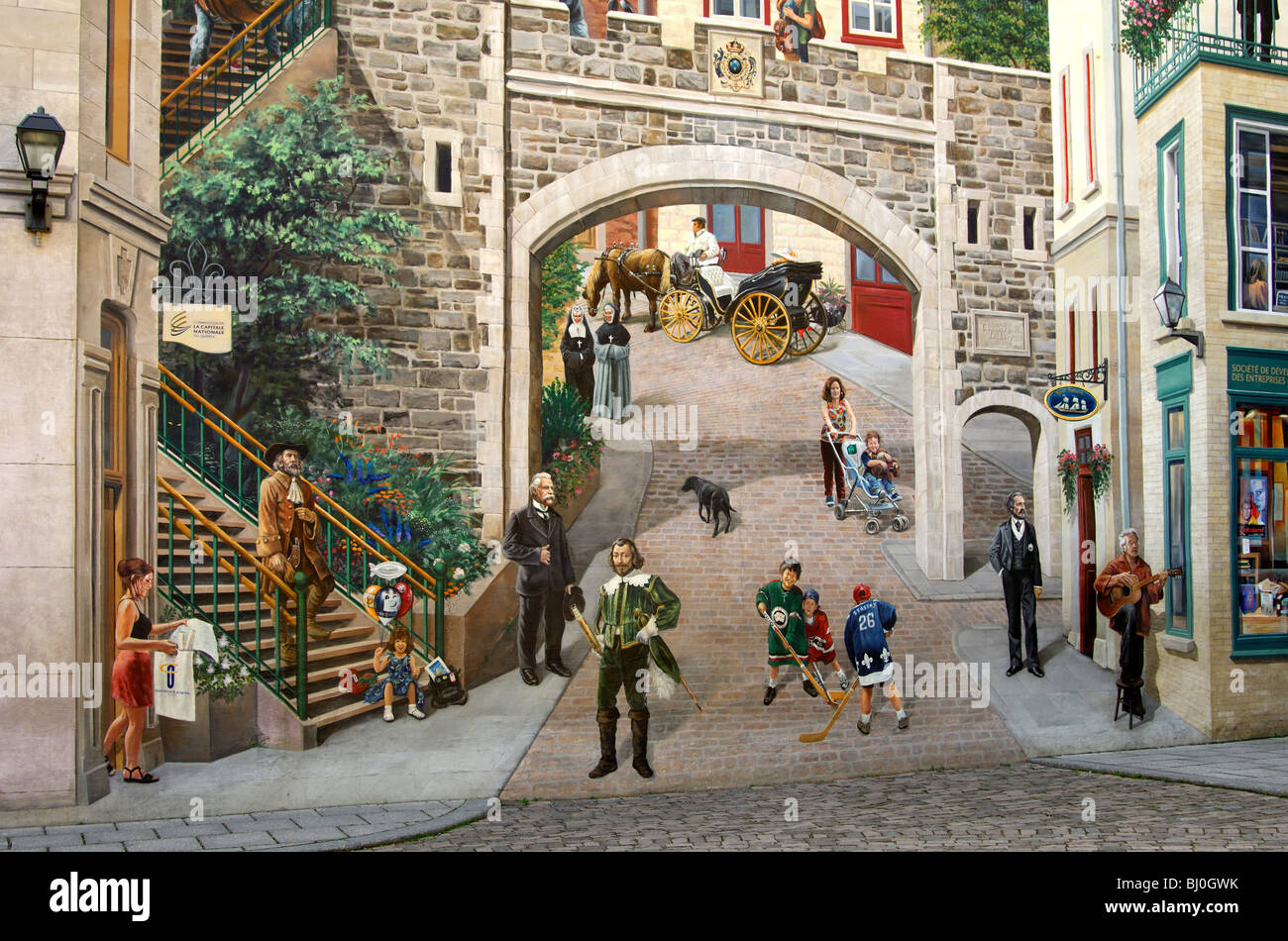 Detail of the mural painting The Citizens of Quebec, Quebec City ...