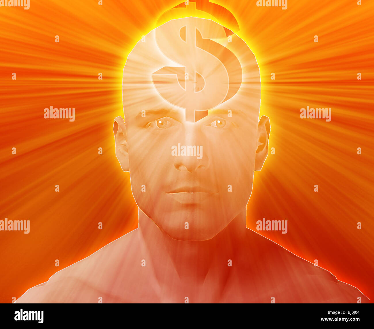 Man thinking about money dollars,floating over head Stock Photo - Alamy