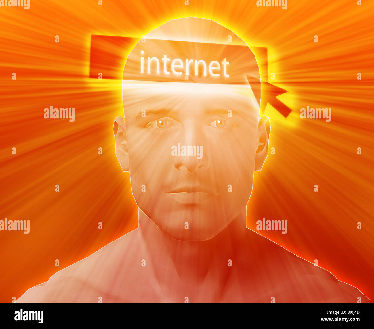 Man thinking about internet clicking,floating over head Stock Photo - Alamy