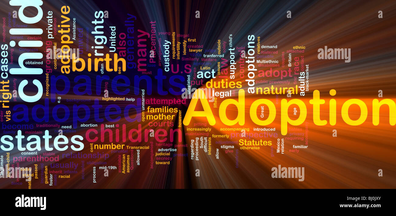 Word cloud concept illustration of child adoption glowing light effect ...