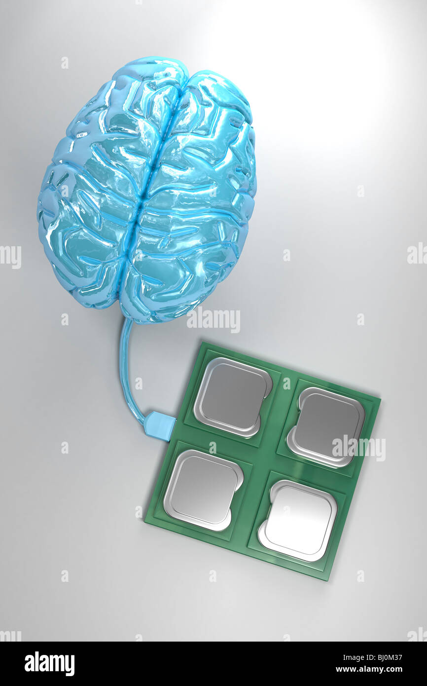 Brain with cable attached Stock Photo - Alamy