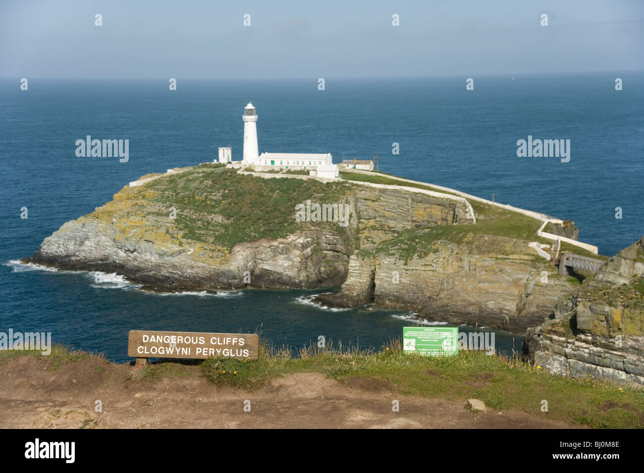 South Stack Lighthouse on Holy Island from the cliffs above, Anglesey ...