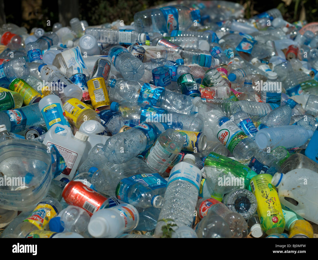 Plastic bottles and tin cans collected for recycling Stock Photo - Alamy