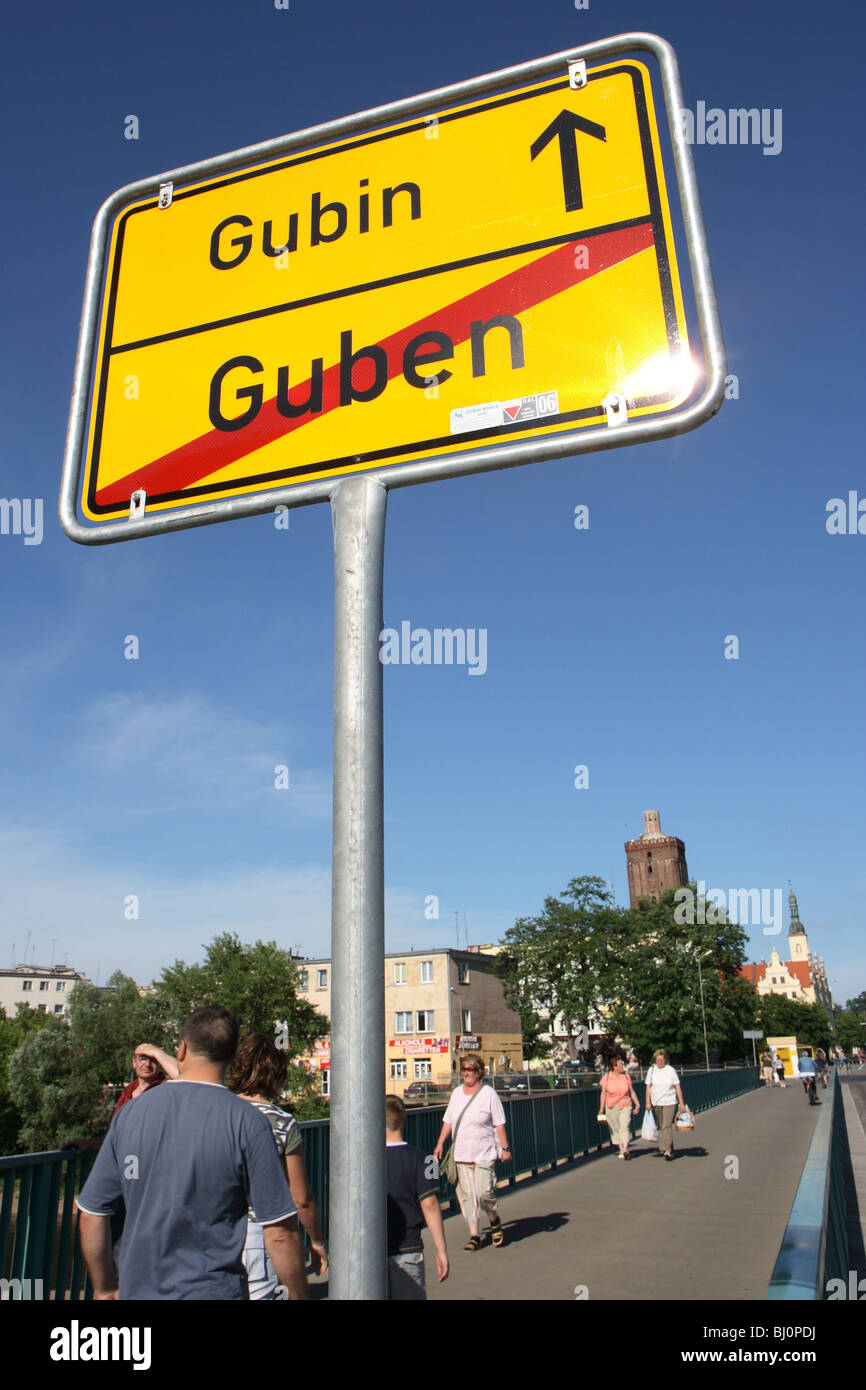 Town sign at the Polish-German border, Guben, Germany Stock Photo - Alamy