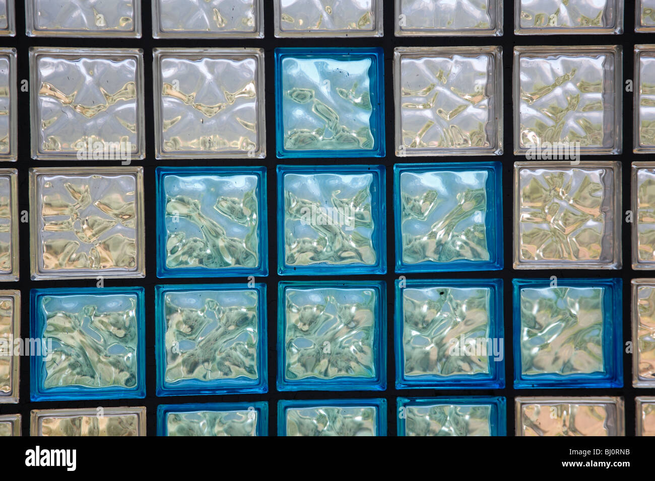 Coloured glass blocks in a hotel window, Thassos, Greece, Sept 2009 ...