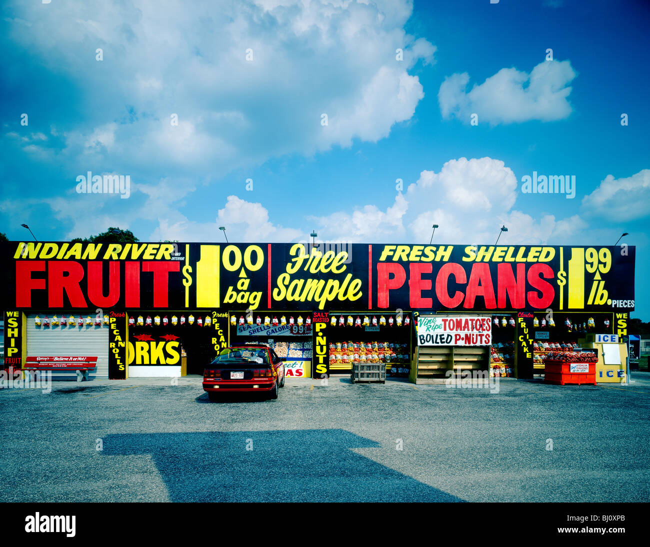 Colorful signage at a roadside fruit stand off Rt. 95 and Rt. 207 near ...