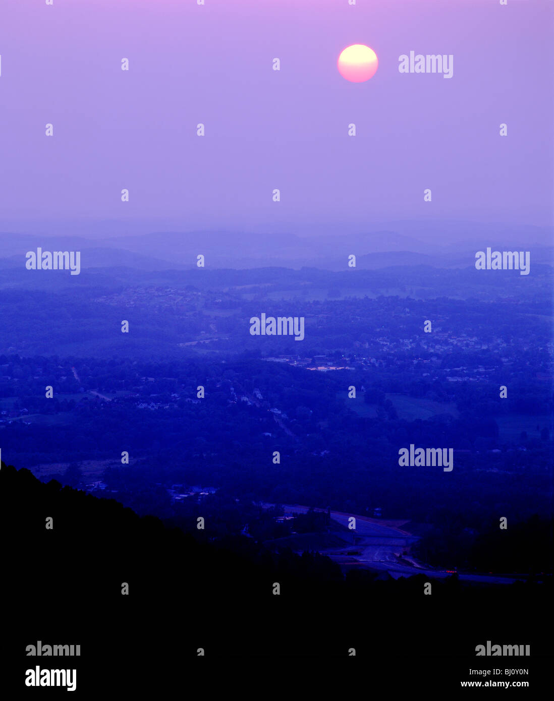 Unusual sunset of Pennsylvania farmland and Uniontown viewed from ...