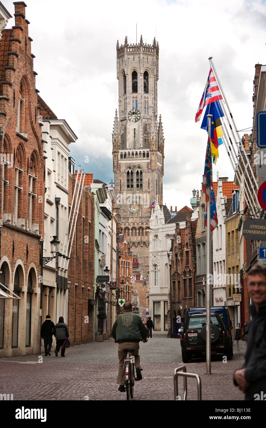 Street Scene Belfry Bell Tower Bruges Belgium Stock Photo - Alamy