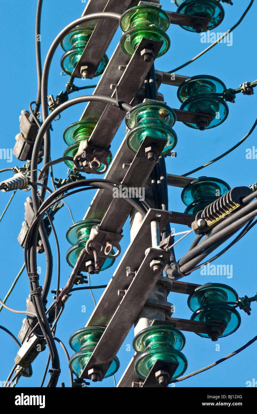 Old domestic mains electricity supply pole - France Stock Photo - Alamy