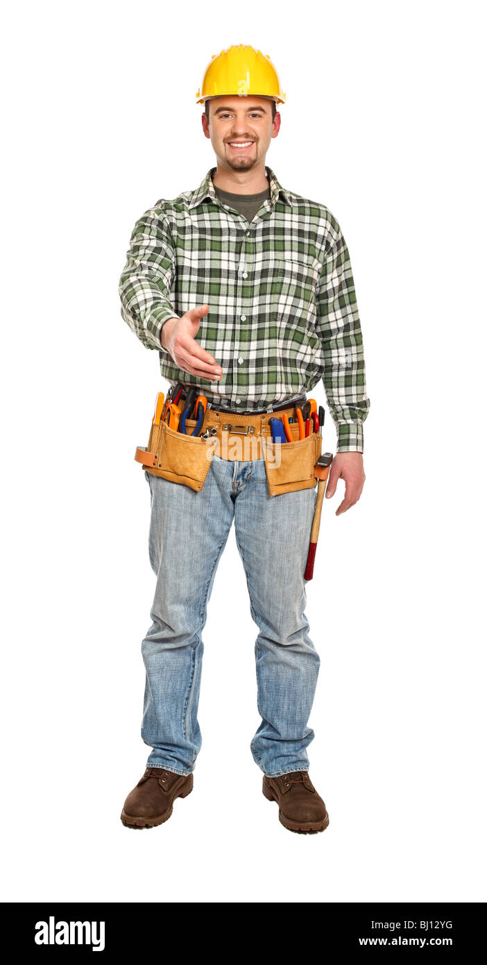handyman shake hand gesture isolated on white background Stock Photo ...