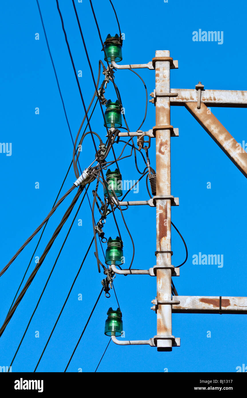 Old domestic mains electricity supply pole - France Stock Photo - Alamy
