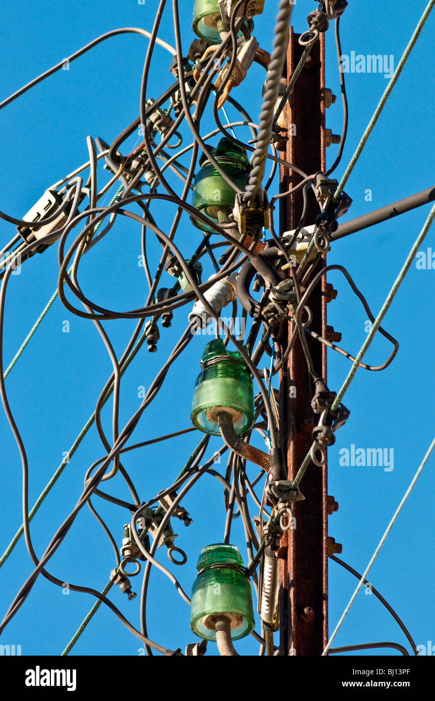Old domestic mains electricity supply pole - France Stock Photo - Alamy