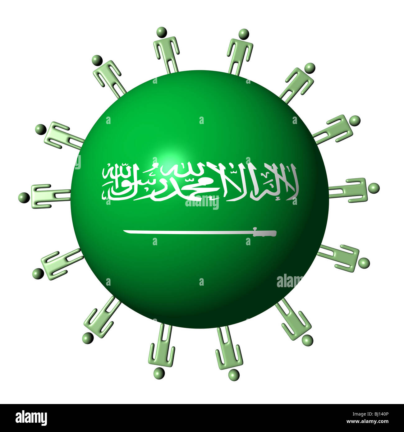 circle of abstract people around Saudi Arabian flag sphere illustration ...