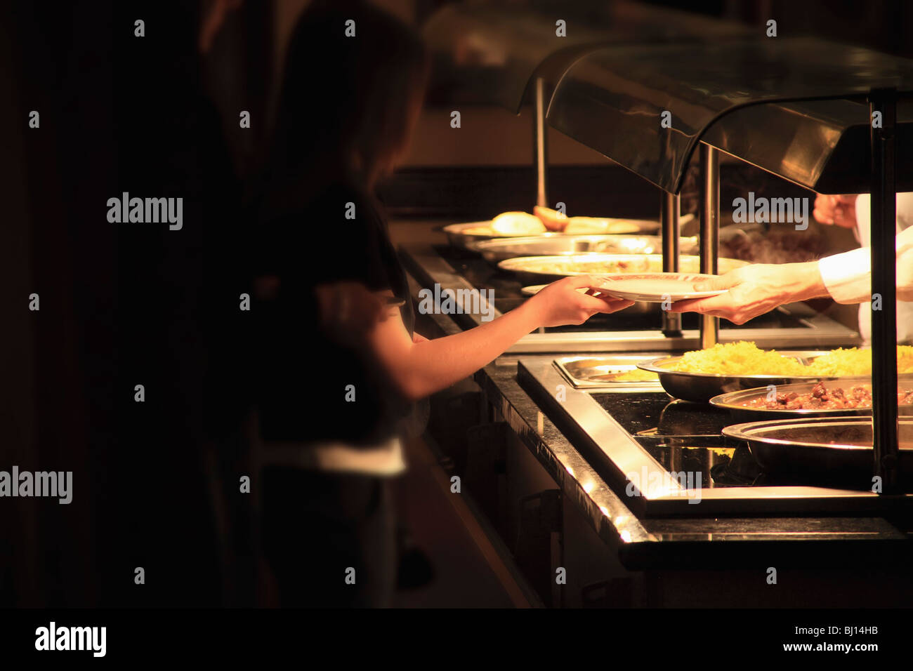 cafeteria fast food catering customers motion blurred Stock Photo - Alamy