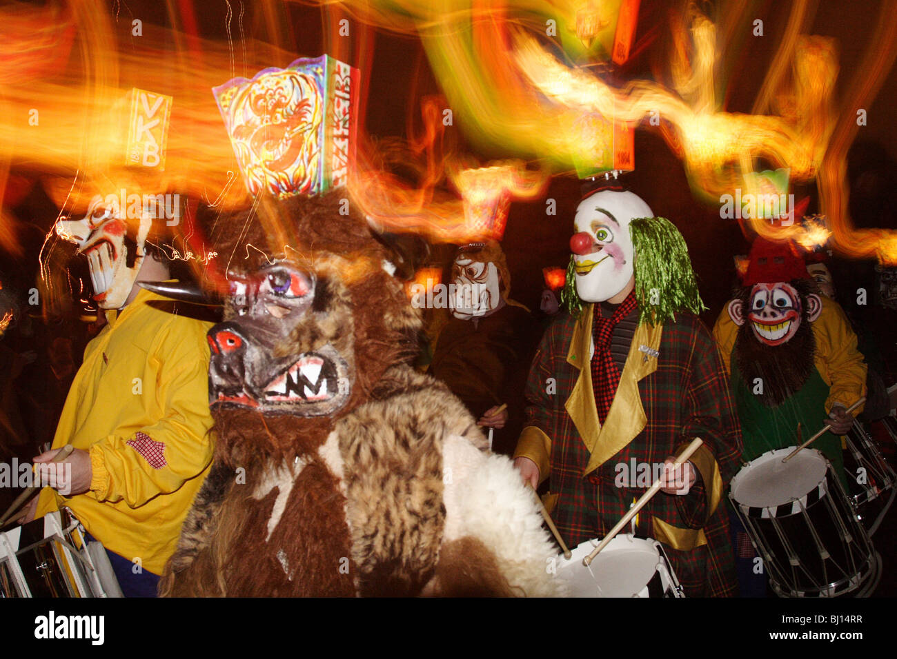 Morgestraich marking the beginning of the Carnival in Basel, Germany ...