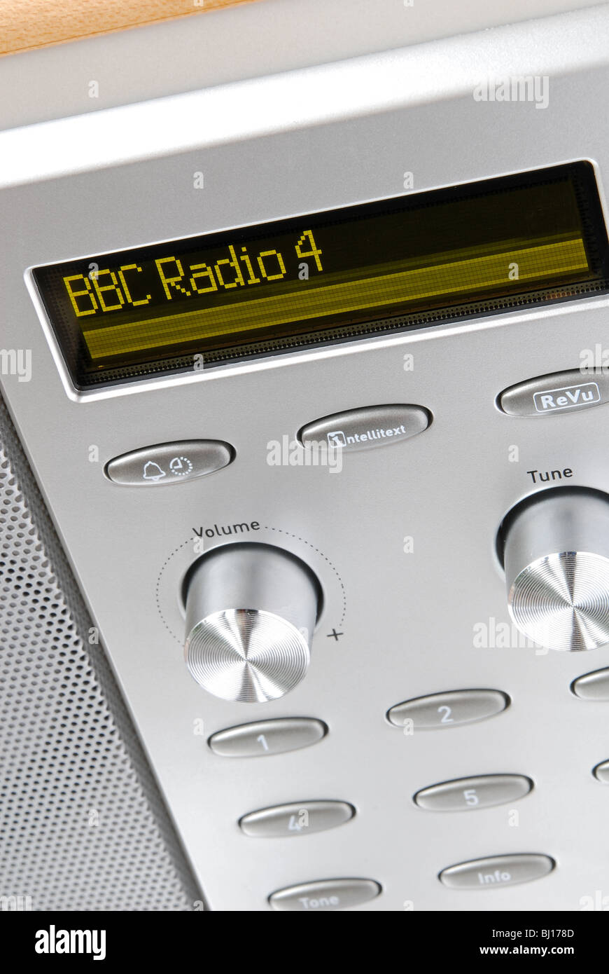 Close-up of a DAB radio with BBC Radio 4 showing on LED screen Stock ...