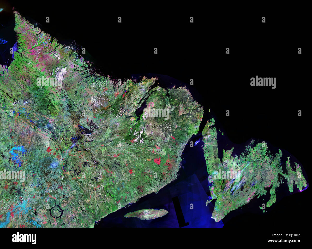 High over Newfoundland and Labrador. A high resolution, false colour ...