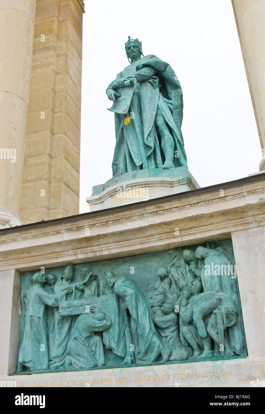 Statue of Andrew II in Heroes' Square on Millennium Monument, Budapest ...
