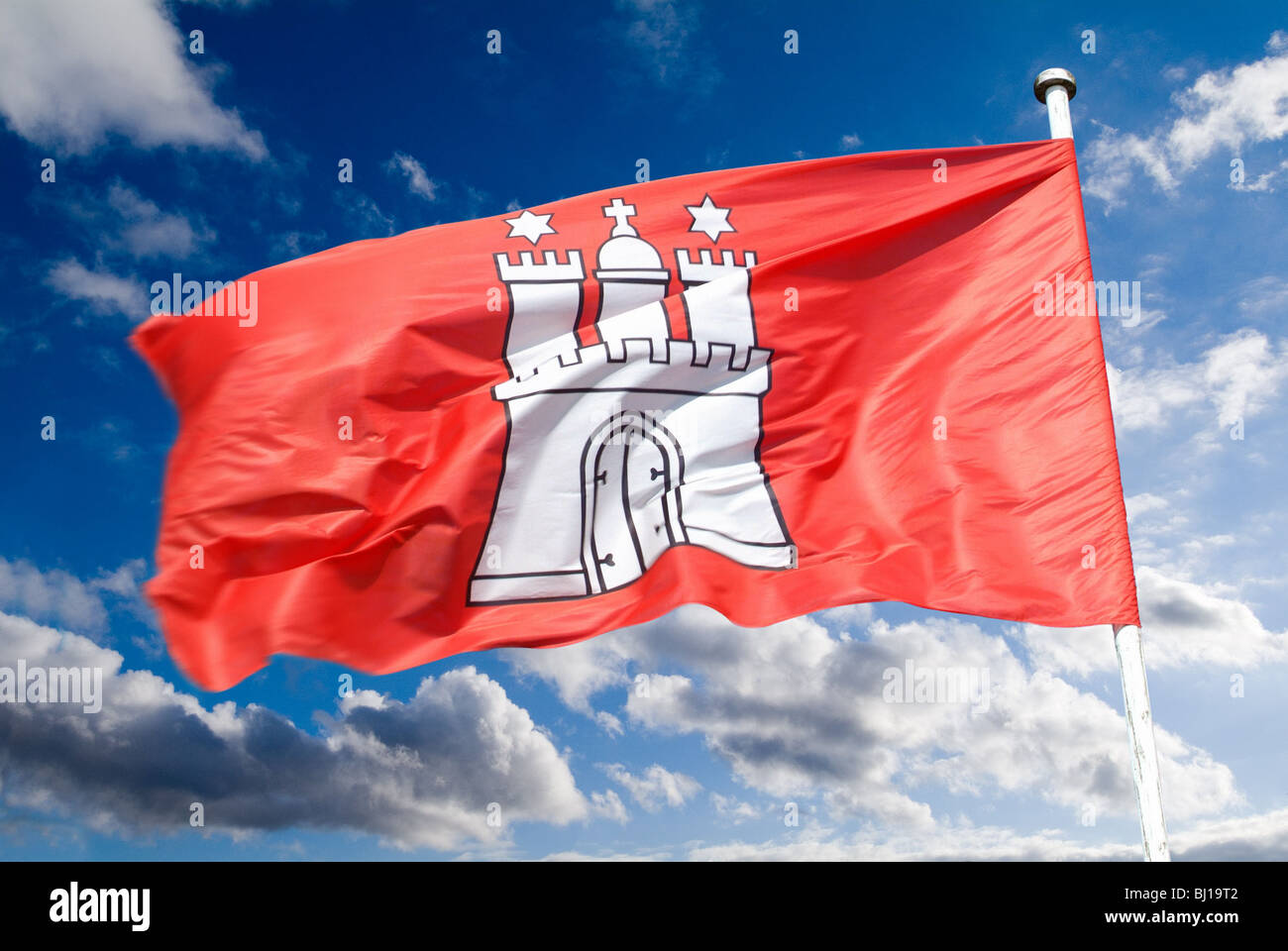 City flag of Hamburg against blue sky Stock Photo - Alamy