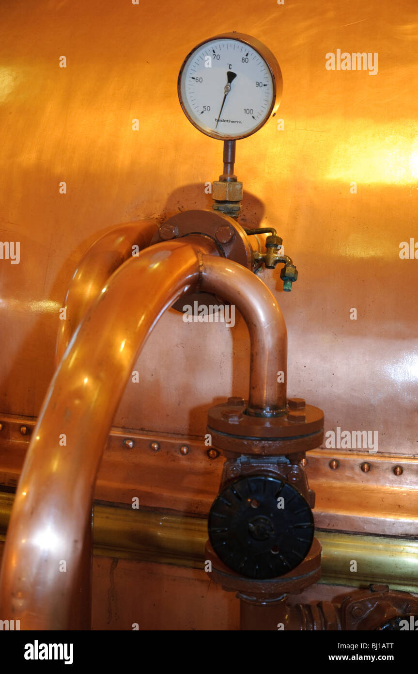 Copper traditional tanks for brewing Heineken beer, Heineken brewery ...