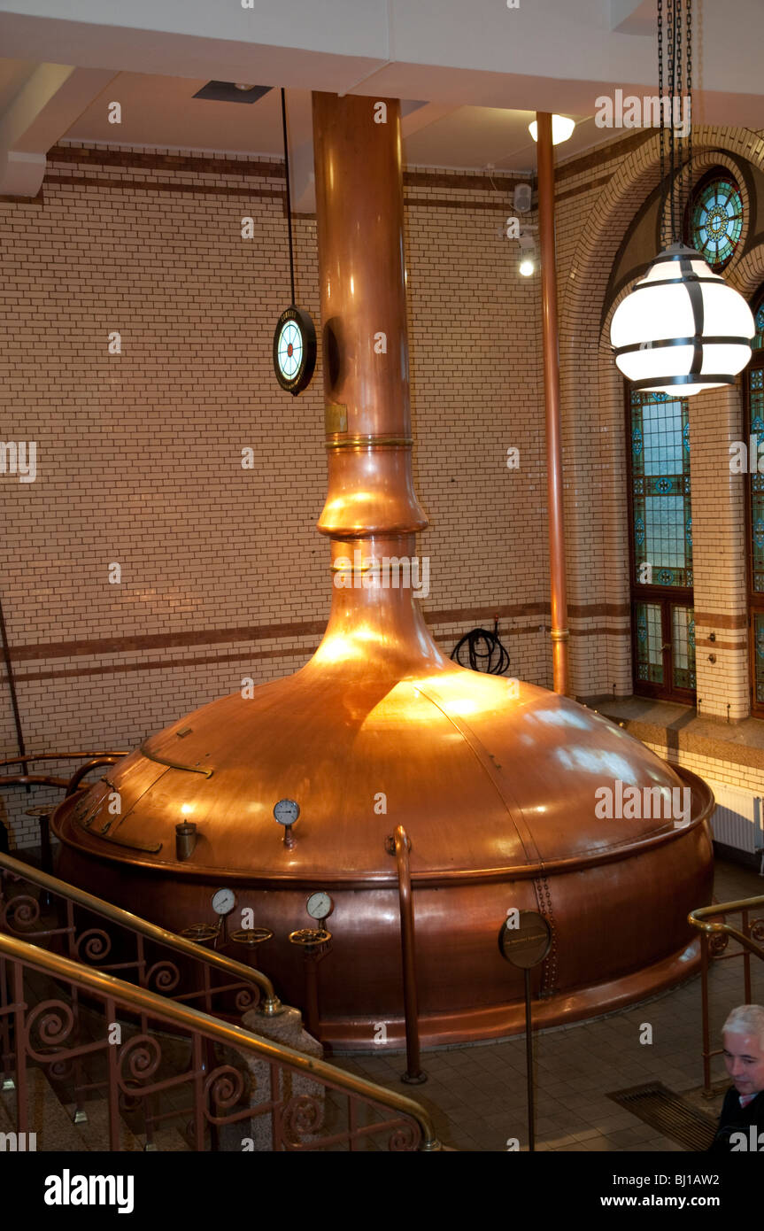 Copper traditional tanks for brewing Heineken beer, Heineken brewery ...