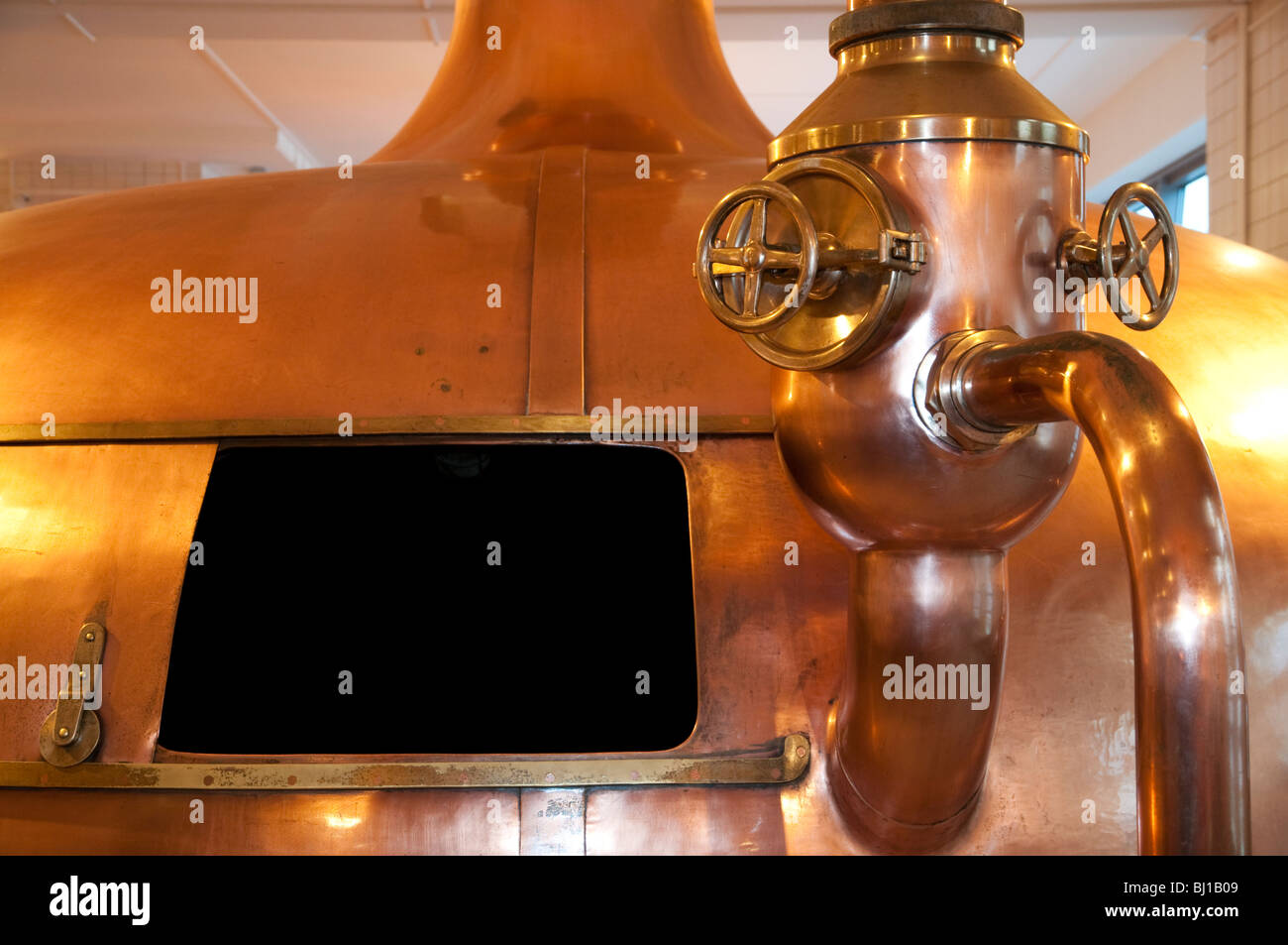 Copper traditional tanks for brewing Heineken beer, Heineken brewery ...