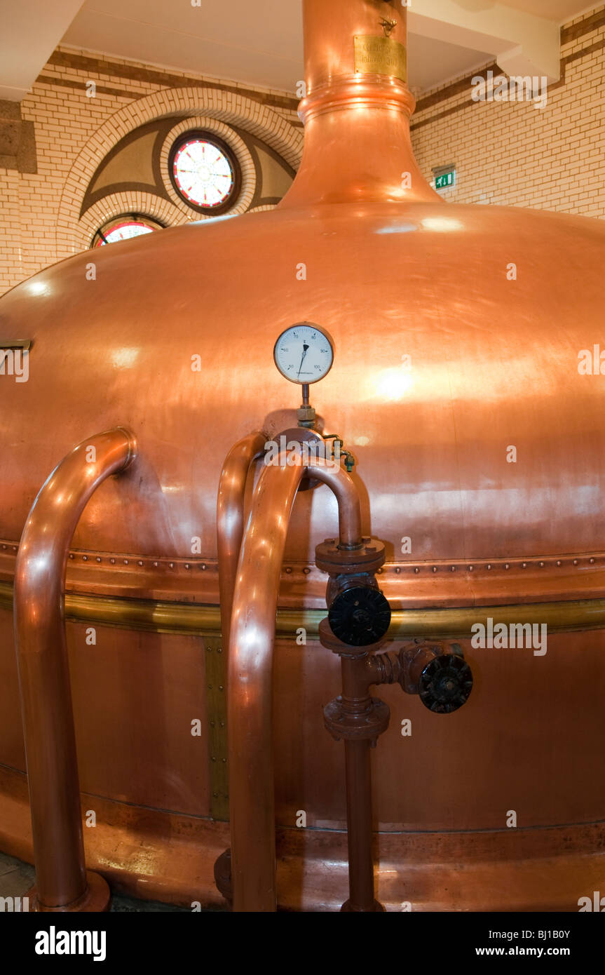 Copper traditional tanks for brewing Heineken beer, Heineken brewery ...