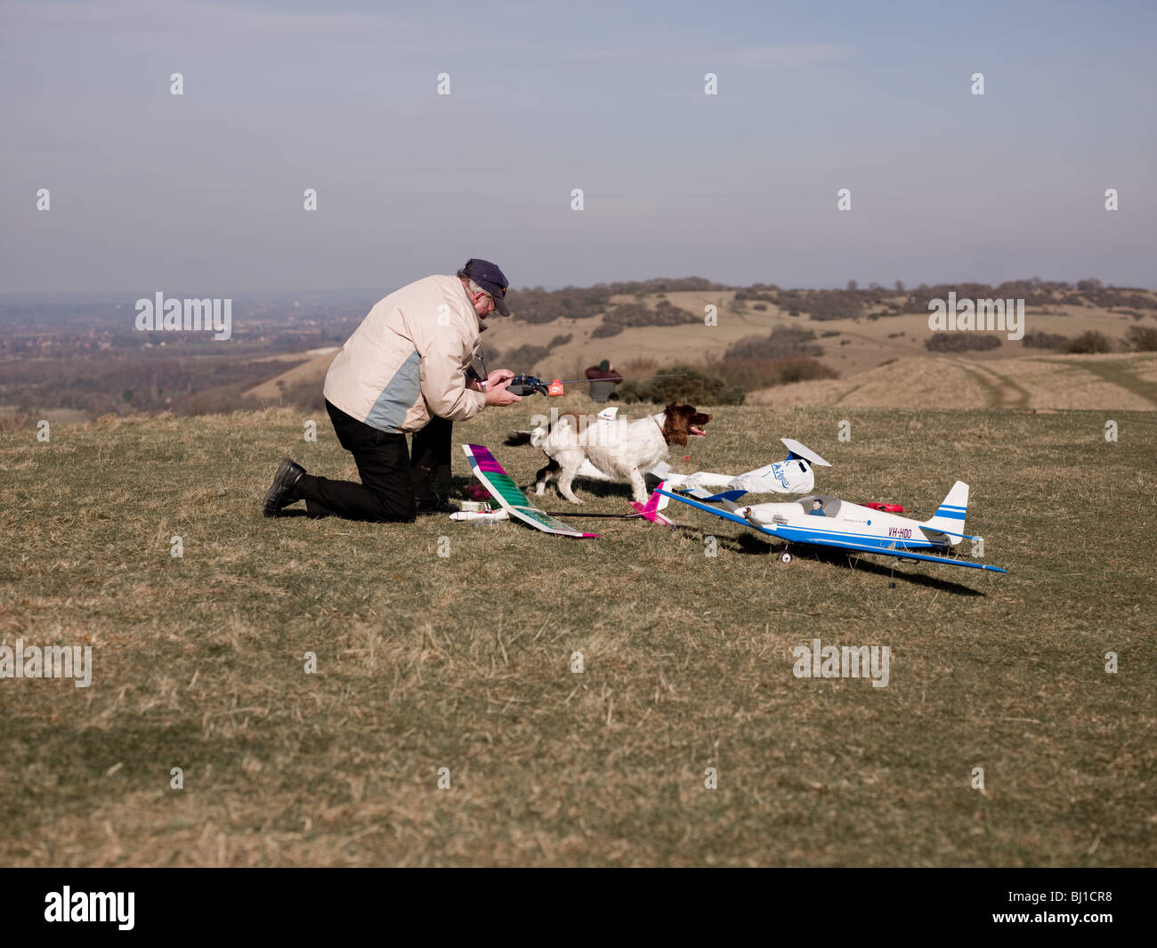 man iwth model planes Stock Photo - Alamy