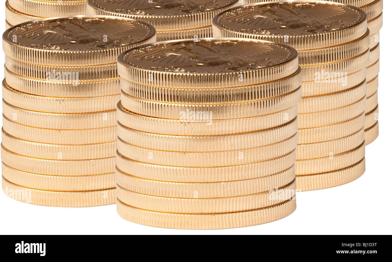 Gold coins stacked and ready to count Stock Photo - Alamy