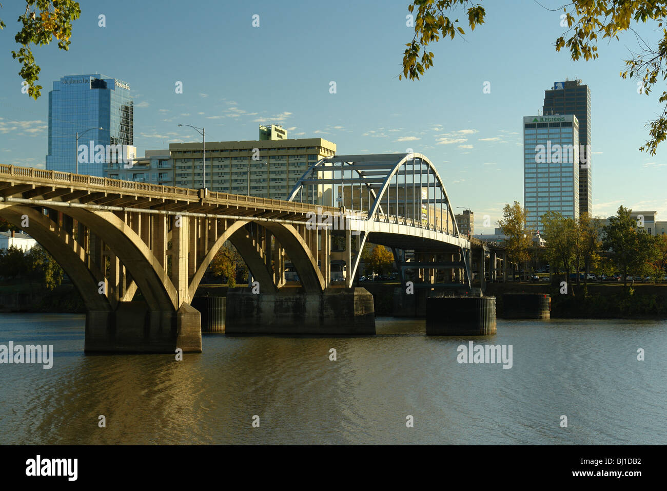 Little Rock, AR, Arkansas, Arkansas River, Downtown Skyline, bridge ...