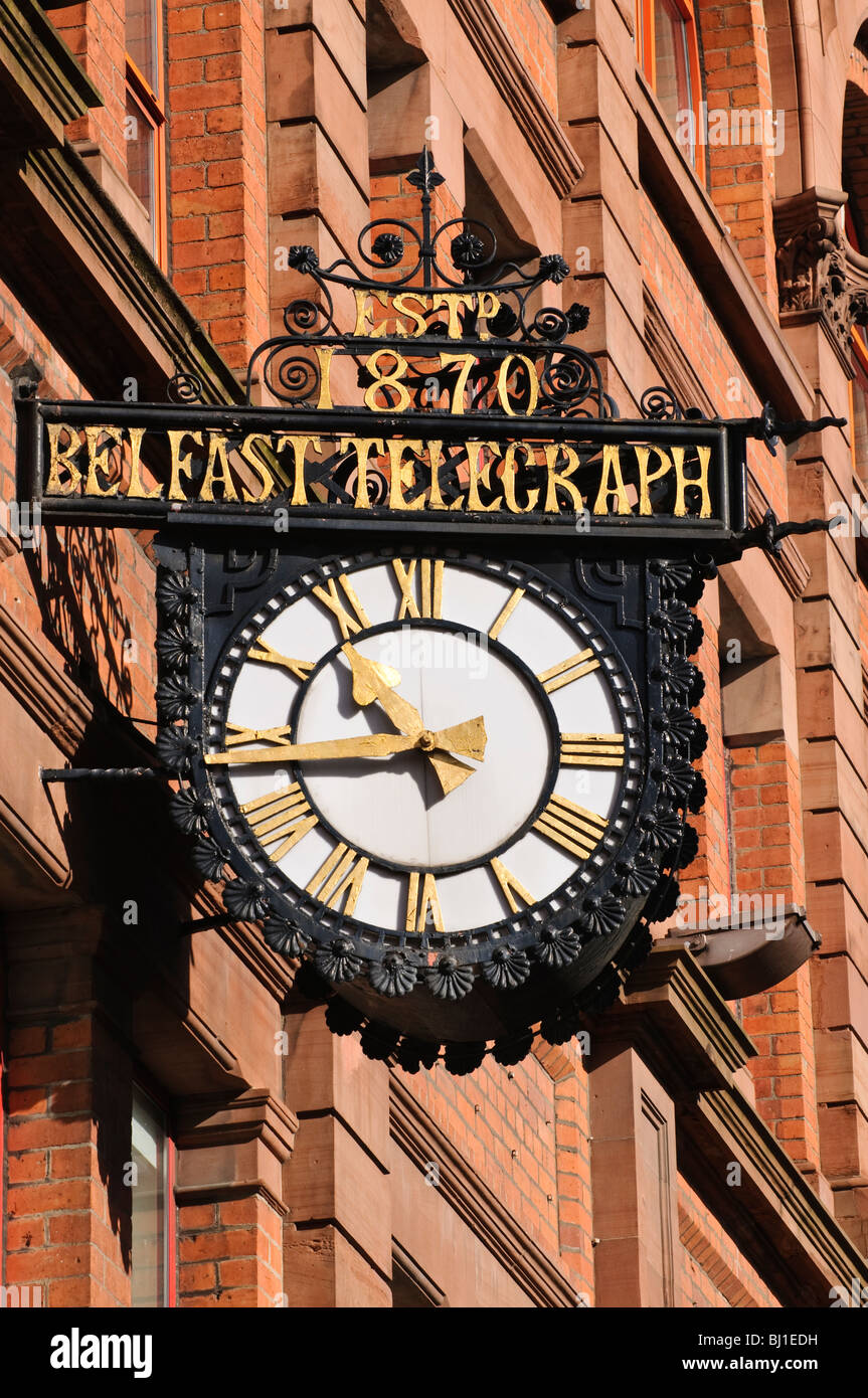 The famous clock on the outside of the Belfast Telegraph building ...