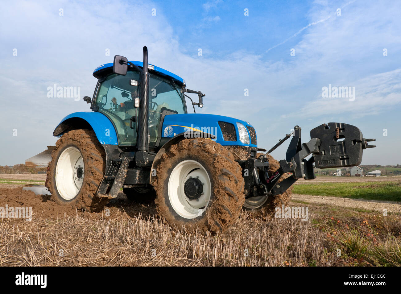 New Holland T6050 tractor winter ploughing, sud-Touraine, France Stock ...