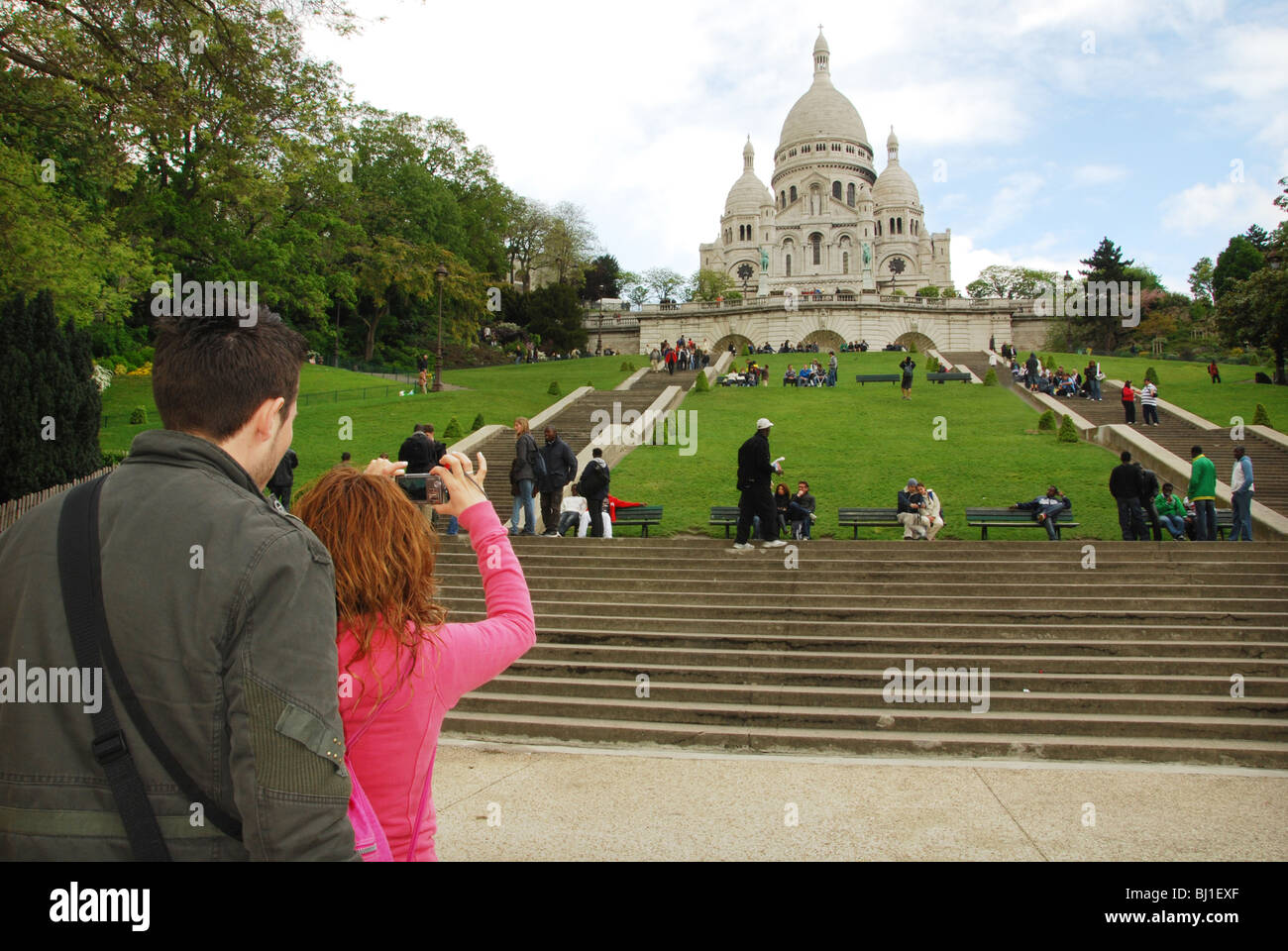 Sacre Coeur with steps and lawns Paris France Stock Photo - Alamy