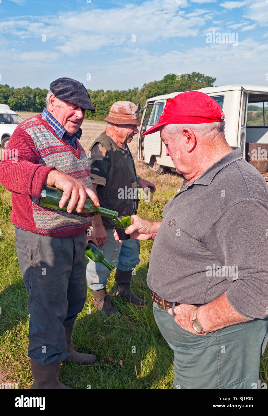 French farmers drinking after grape harvest - sud-Touraine, France ...