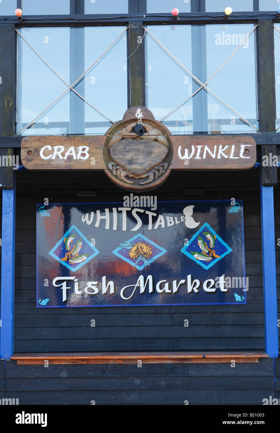 A sign for the fish market and restaurant in the popular seaside town ...