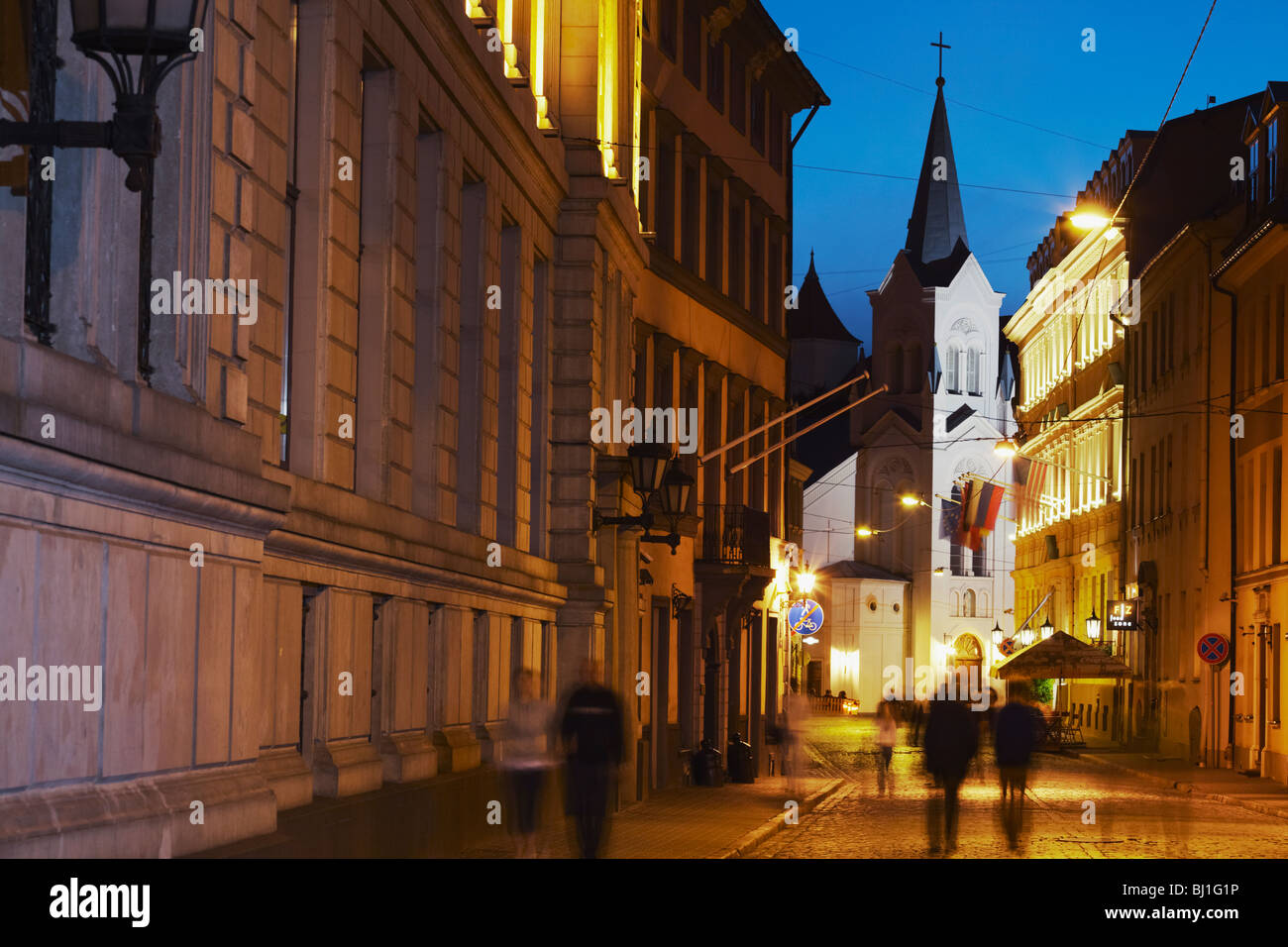 Latvia, Eastern Europe, Baltic States, Riga, People Walking Along Pils ...