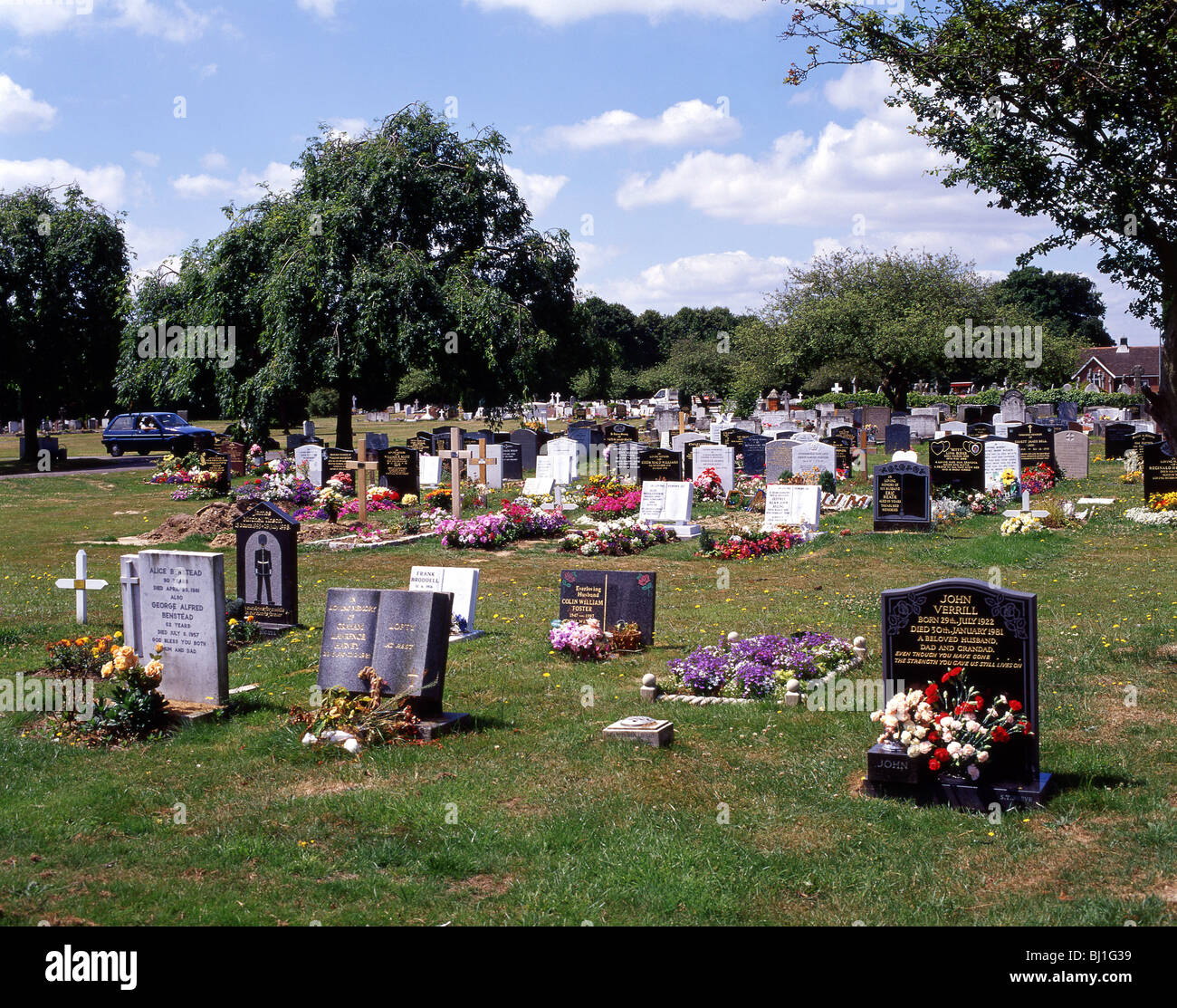 Headstones in cemetery, Surrey, England, United Kingdom Stock Photo - Alamy