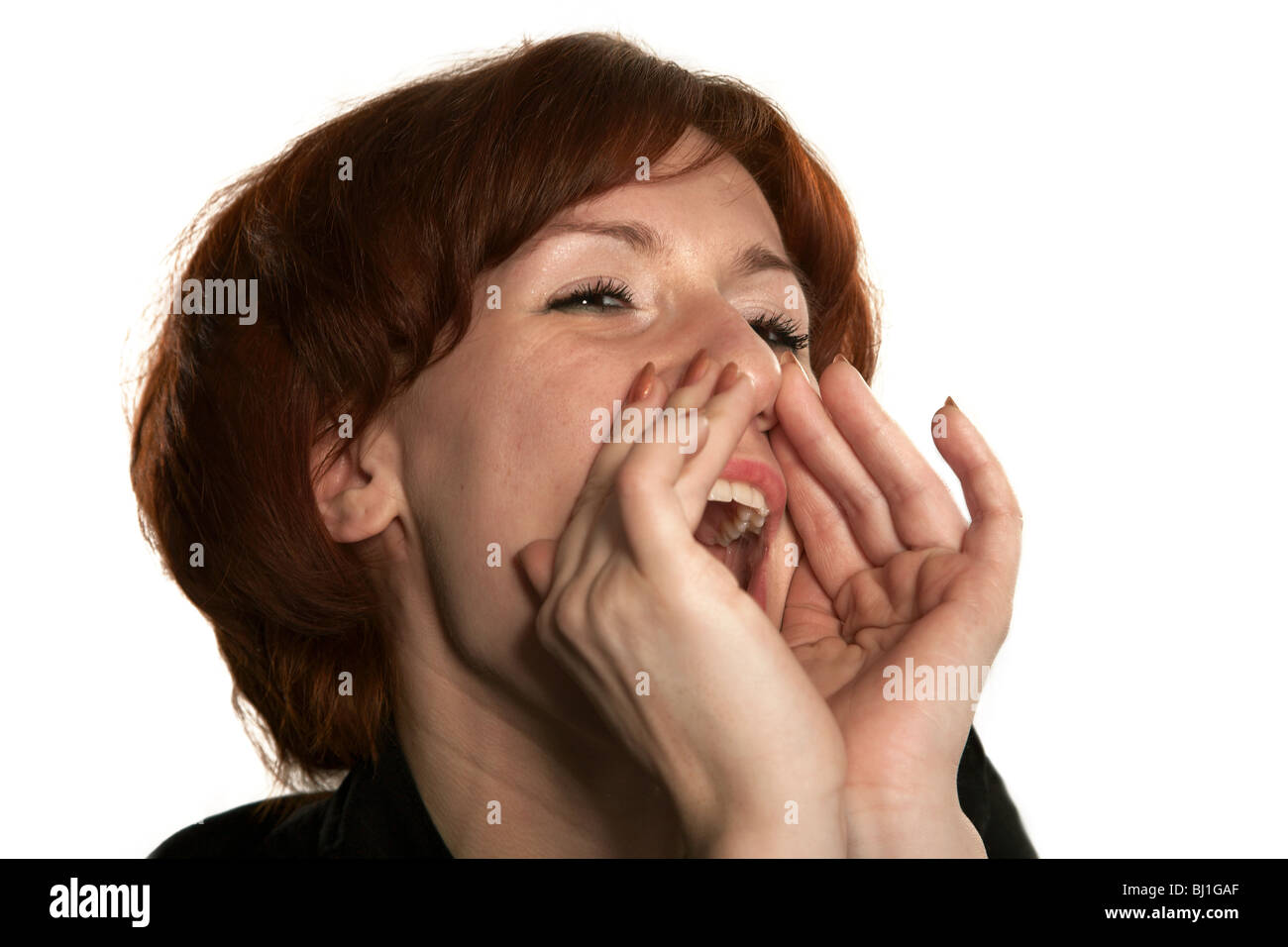 Shout of the young girl about good news Stock Photo - Alamy