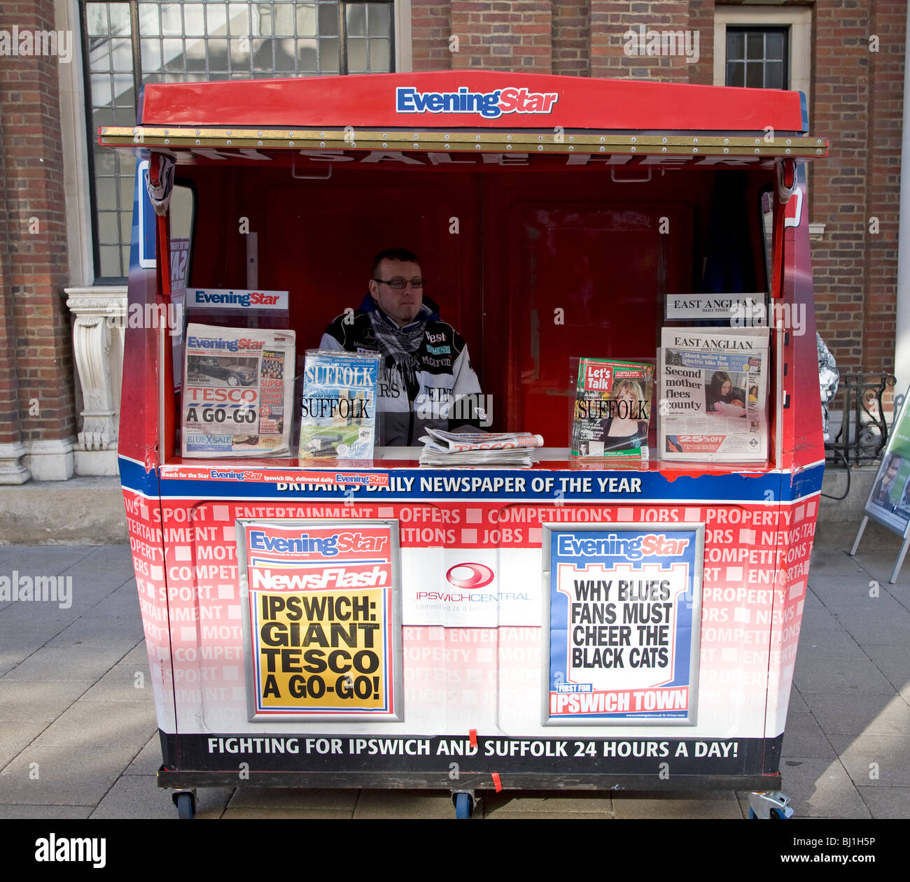 Evening Star newspaper sales booth Ipswich Suffolk England Stock Photo ...