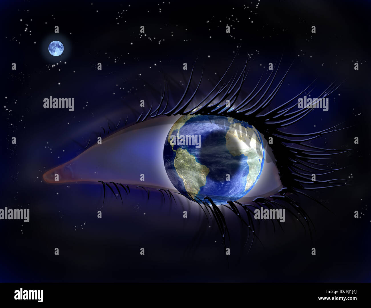 Surreal illustration of an earth eye in space Stock Photo - Alamy