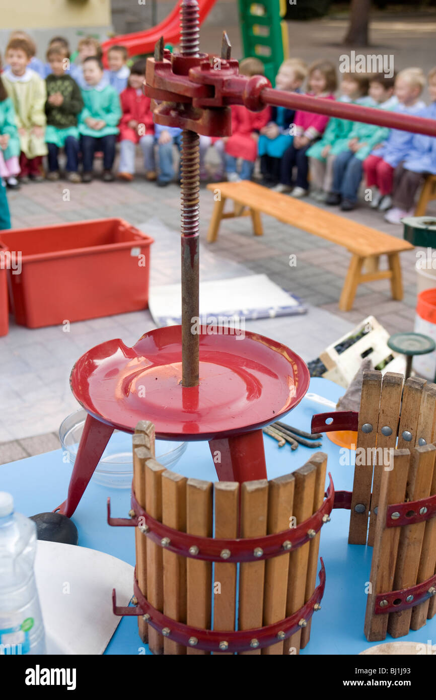 Preschool children learning the process to make wine: Utensils used to ...