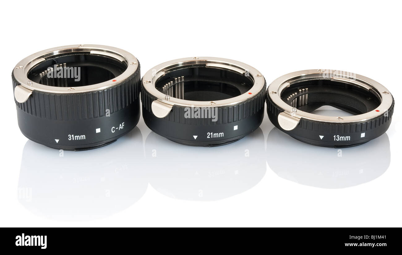 set of extension tube used for macro photography isolated on white ...