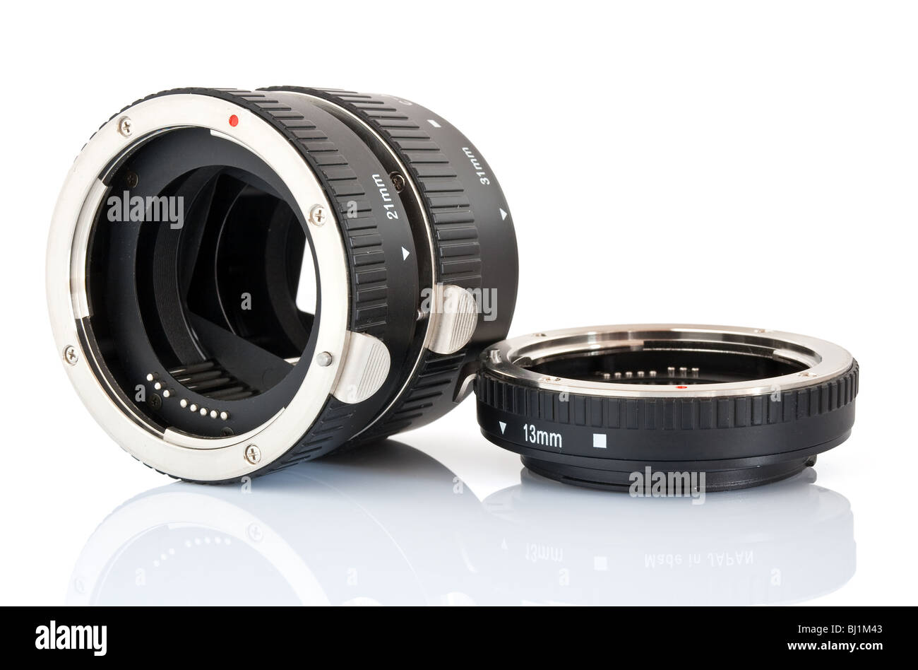 set of extension tube used for macro photography isolated on white ...