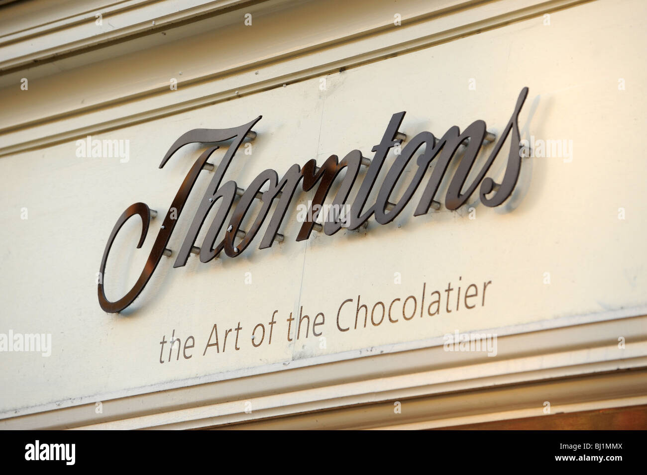 Thorntons Chocolate shop sign England Uk Stock Photo - Alamy