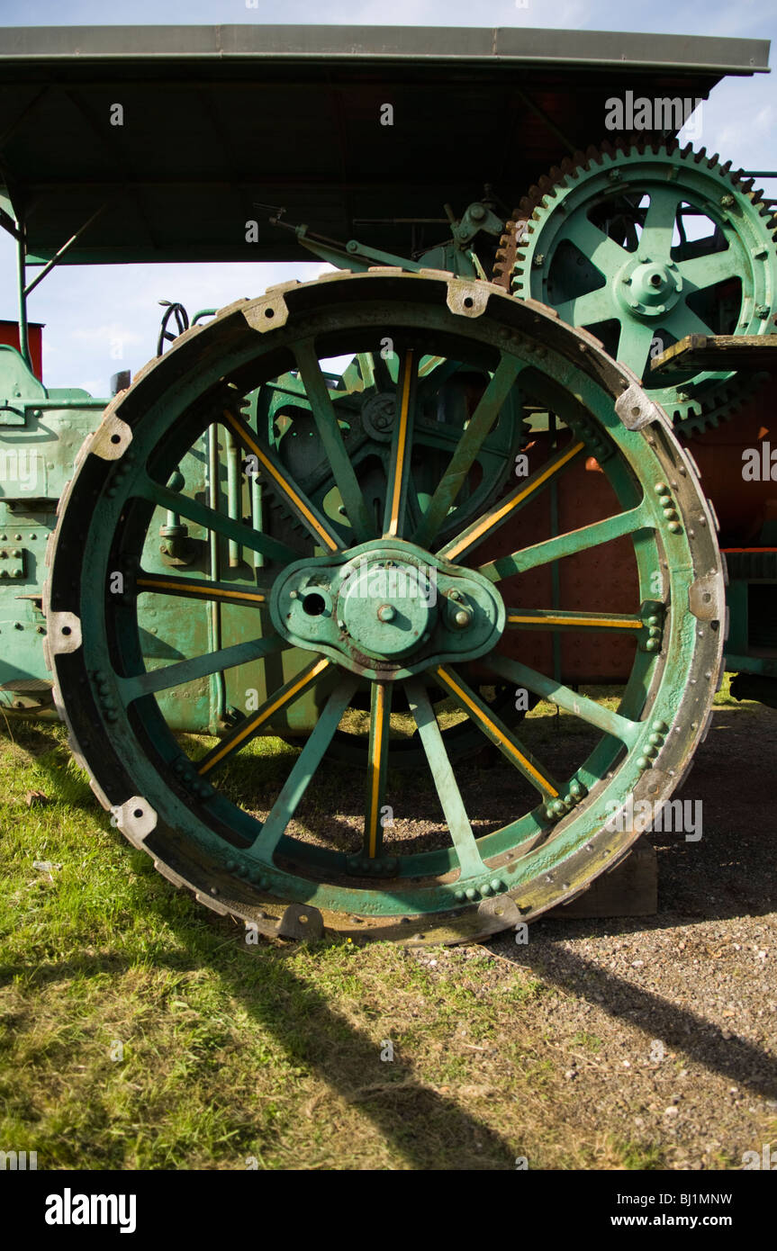 Close up of one of the large wheels on a steam engine (traction engine ...
