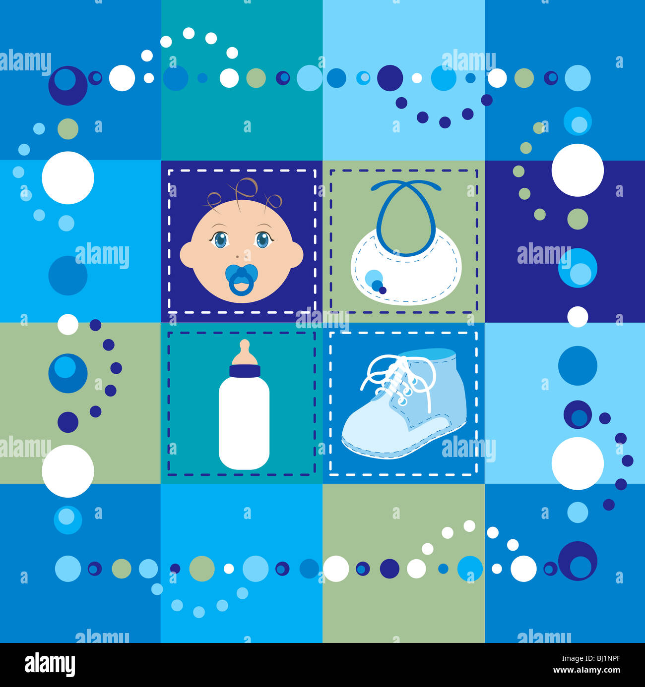 Vector Illustration of baby boy quilt. Patchwork or sewing, background ...