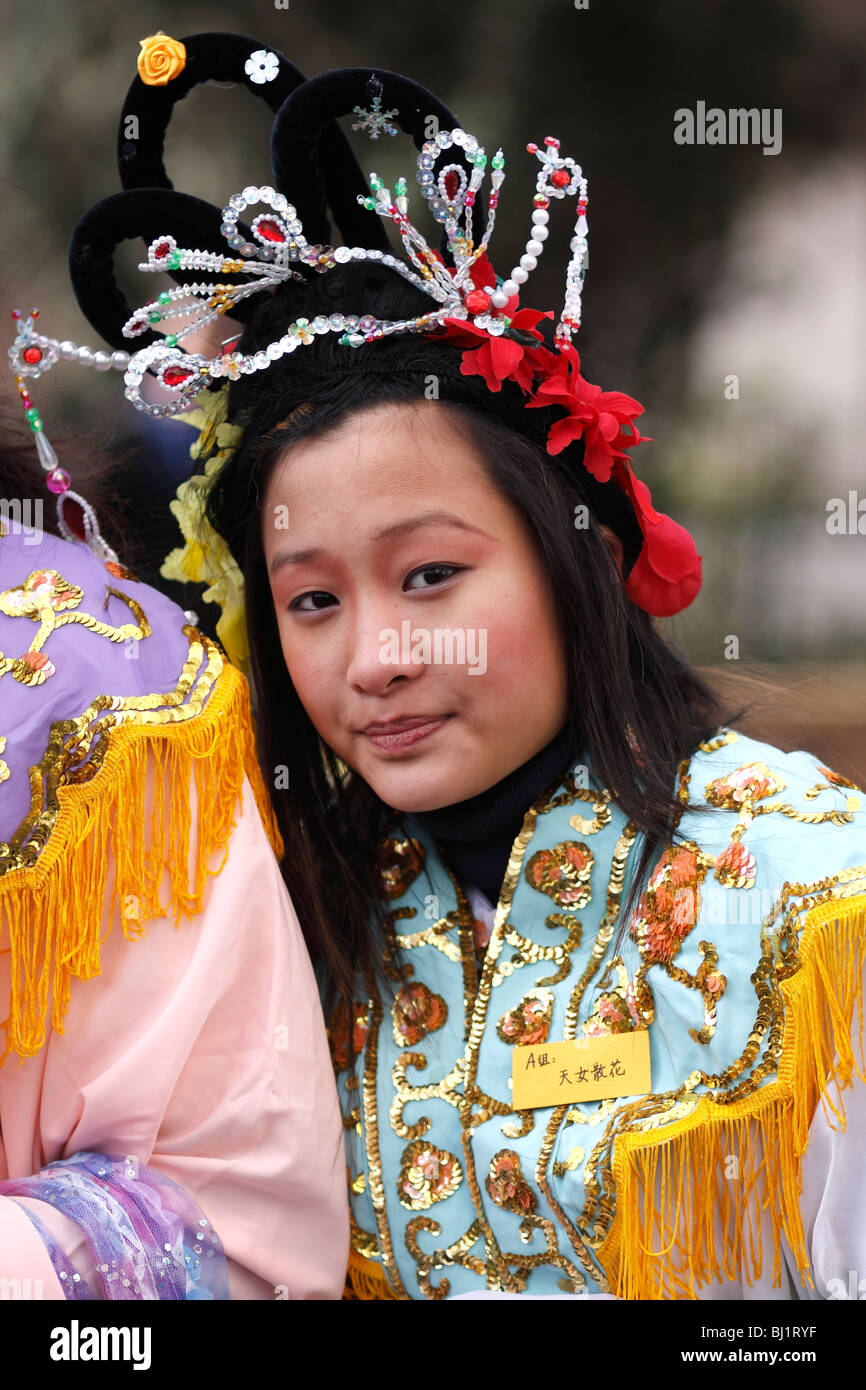 A female performer at the Chinese New Year parade in the streets of ...