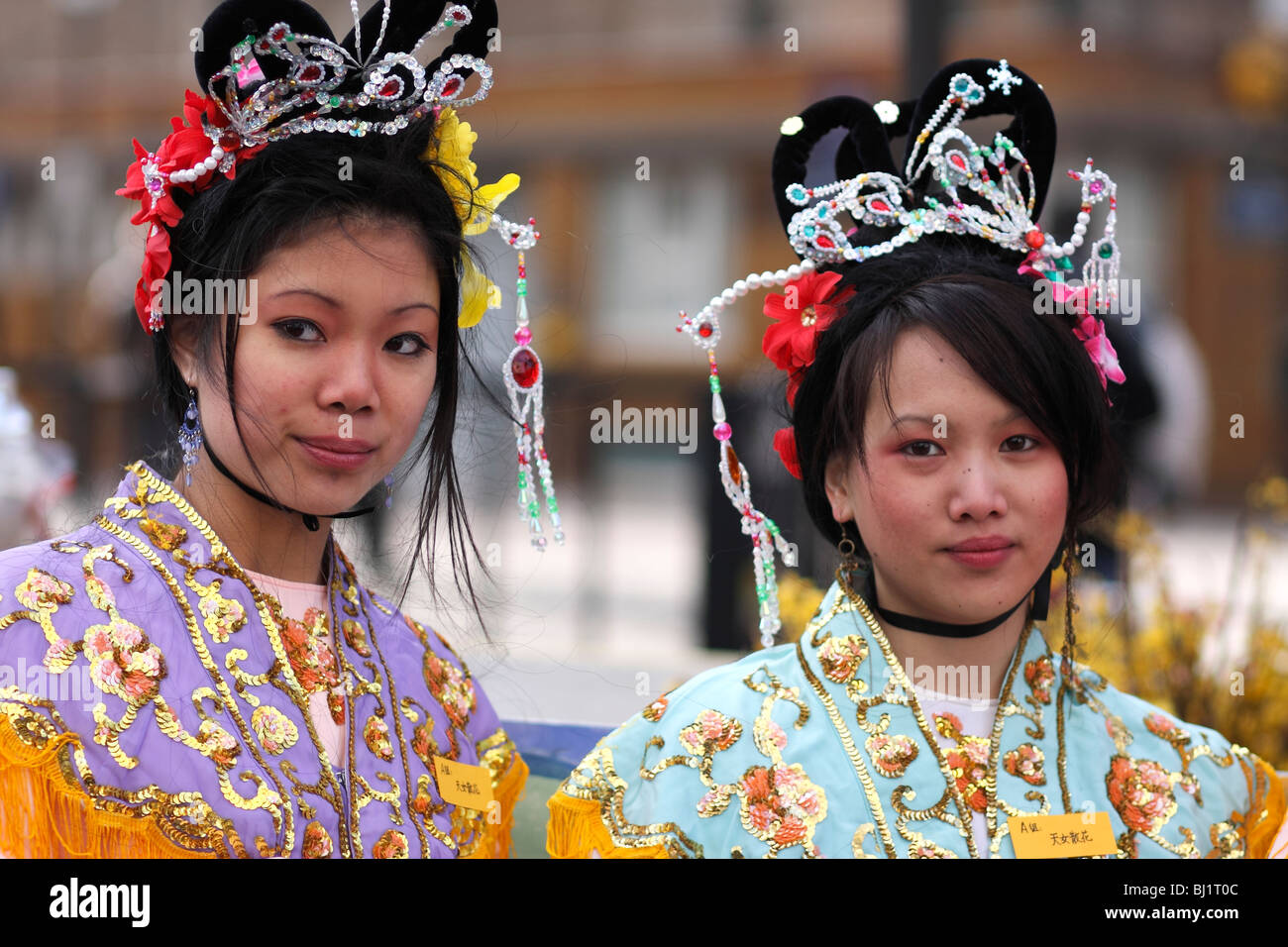 Two female performers at the Chinese New Year parade in the streets of ...