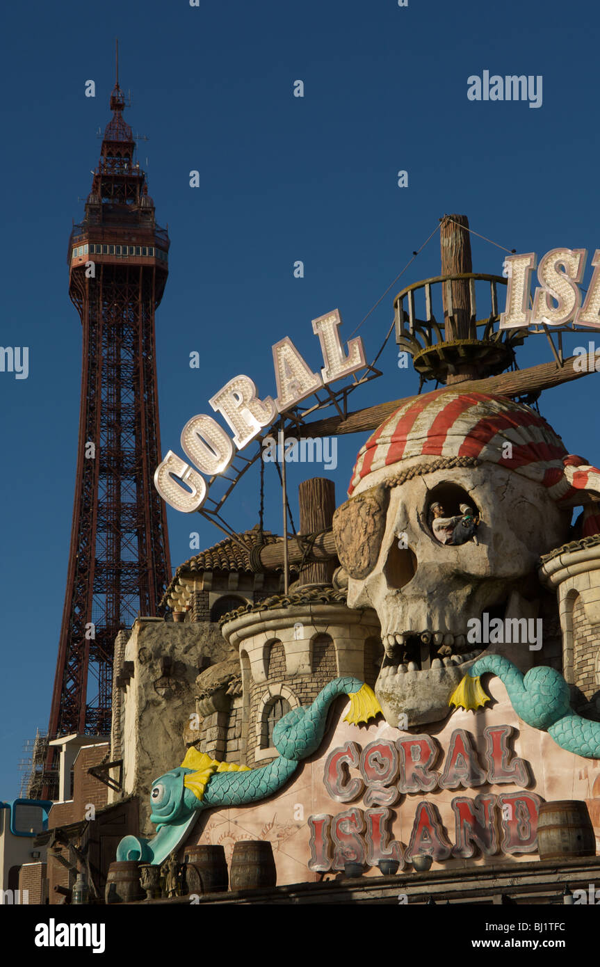 Blackpool Tower, the piers and the Pleasure Beach are the landmarks of ...